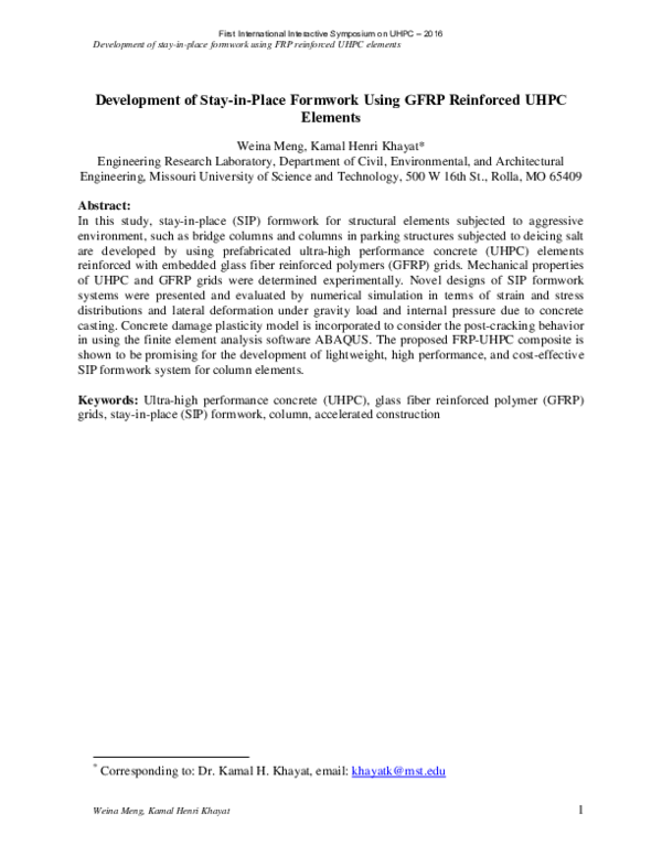 (PDF) Development of Stay-in-Place Formwork Using GFRP Reinforced UHPC ...