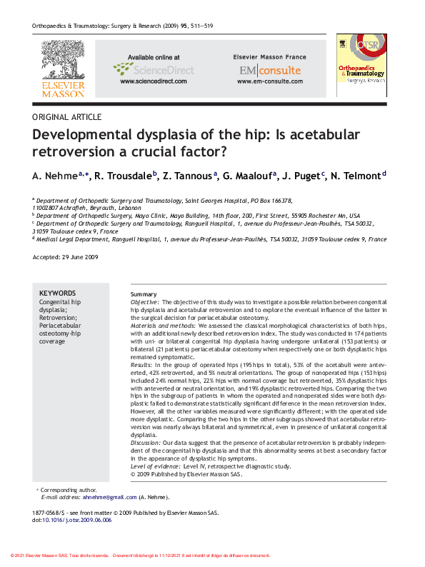 (PDF) Developmental dysplasia of the hip: Is acetabular retroversion a ...