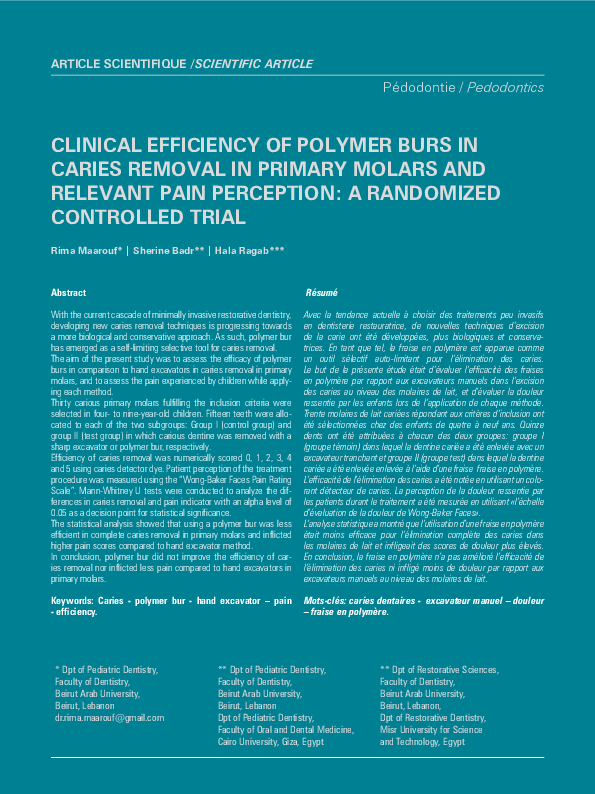 (PDF) Efficacy of Polymer Burs for Caries Removal