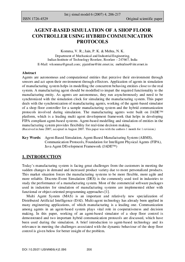 (PDF) Agent-based Simulation of Shop Floor Controllers with Hybrid Protocols