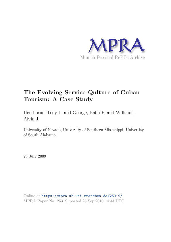 (PDF) The Evolving Service Qulture of Cuban Tourism: A Case Study