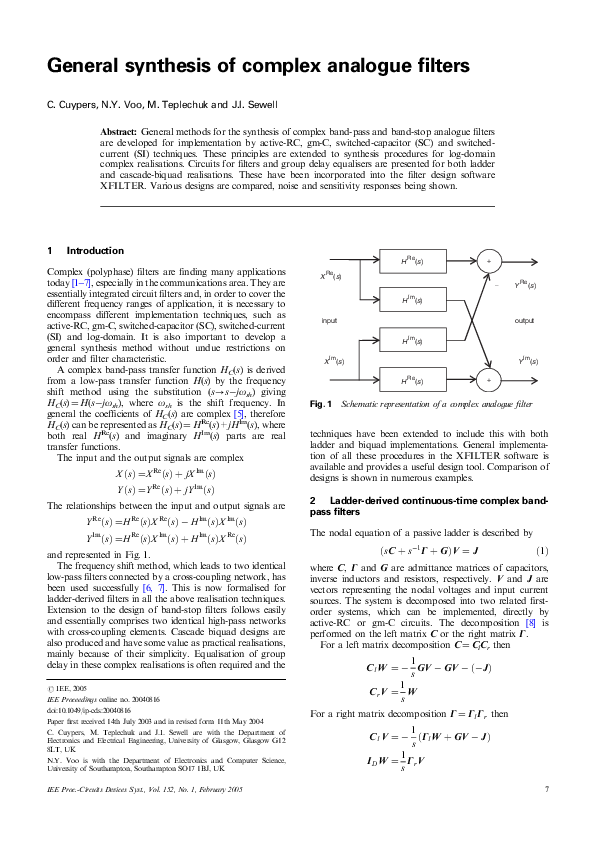 (PDF) General synthesis of complex analogue filters