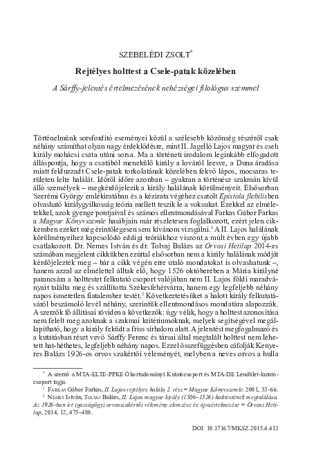 (PDF) Rejtélyes holttest a Csele-patak közelében