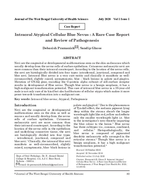 Intraoral Atypical Cellular Blue Nevus : A Rare Case Report and Review ...