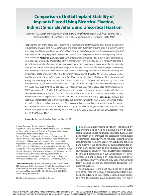 (PDF) Comparison of Initial Implant Stability of Implants Placed Using ...