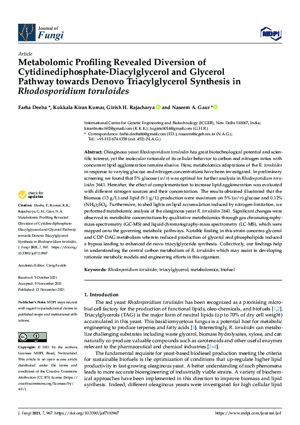 (PDF) Metabolomic Profiling Revealed Diversion of Cytidinediphosphate-Diacylglycerol and ...