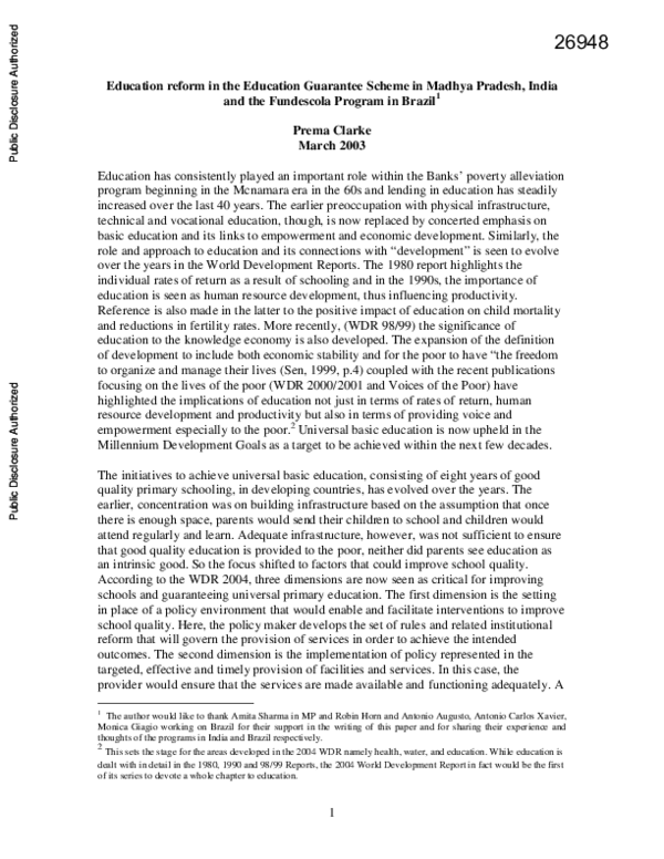 (PDF) 1 Education reform in the Education Guarantee Scheme in Madhya ...