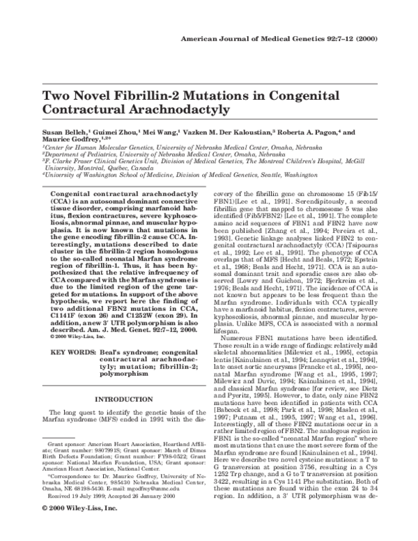(PDF) Two novel fibrillin-2 mutations in congenital contractural ...