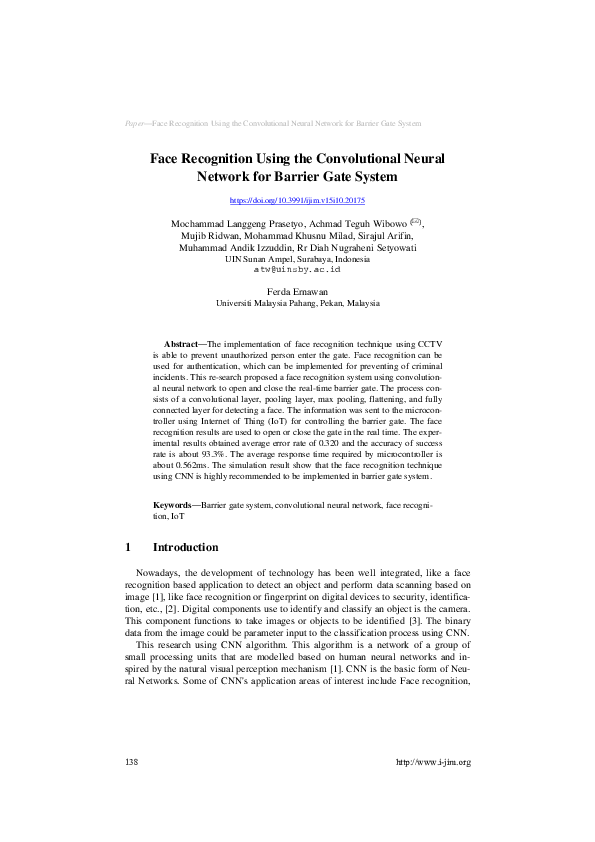 (PDF) Face Recognition Using the Convolutional Neural Network for ...