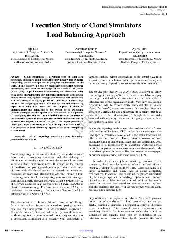 (PDF) Execution Study of Cloud Simulators Load Balancing Approach