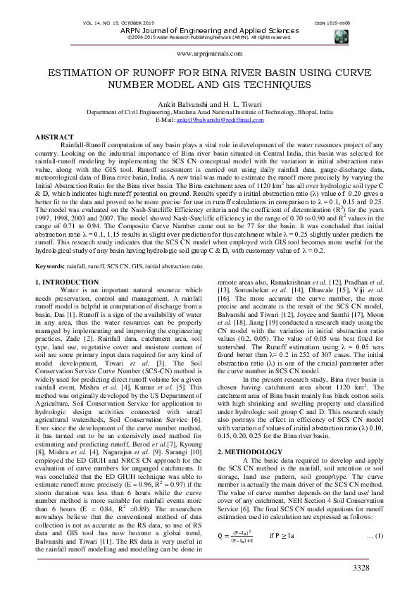 (PDF) Estimation of Runoff for Bina River Basin Using Curve Number Model and Gis Techniques ...