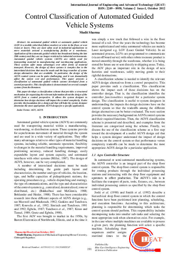 (PDF) Control Classification of Automated Guided Vehicle Systems