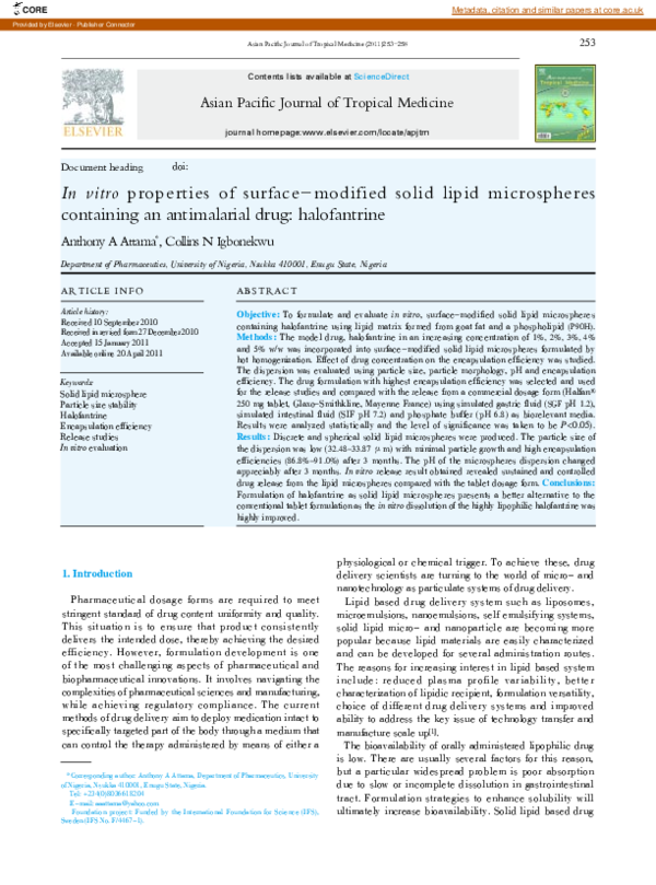 (PDF) In vitro properties of surface-modified solid lipid microspheres ...