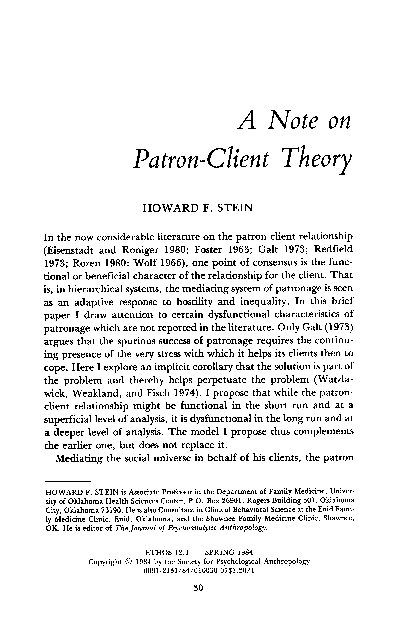 (PDF) A Note on Patron-Client Theory