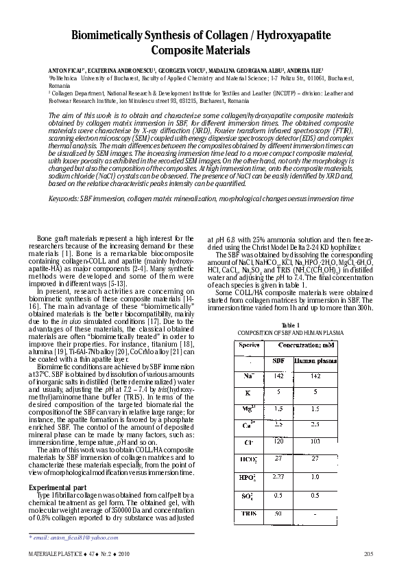 (PDF) Biomimetically synthesis of collagen / hydroxyapatite composite ...