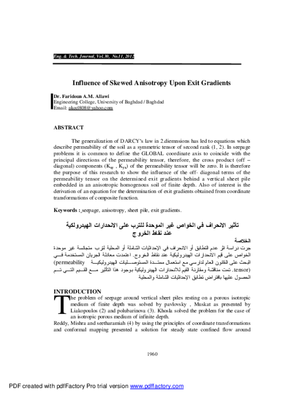Pdf Influence Of Skewed Anisotropy Upon Exit Gradients