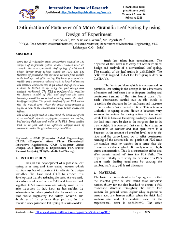 (PDF) Optimization of Parameter of a Mono Parabolic Leaf Spring by ...