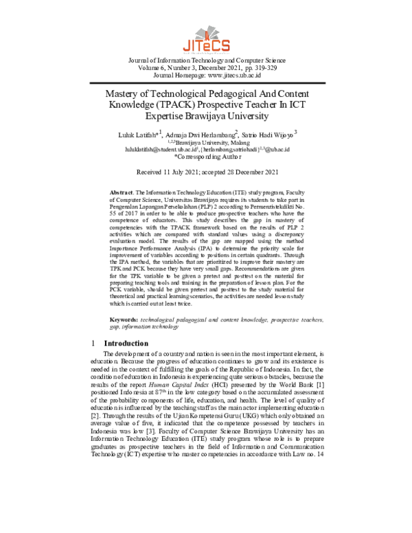 (PDF) Mastery of Technological Pedagogical And Content Knowledge (TPACK ...