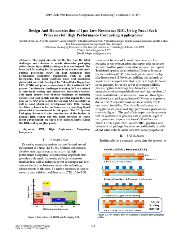 (PDF) Design and Demonstration of 1µm Low Resistance RDL Using Panel Scale Processes for High ...