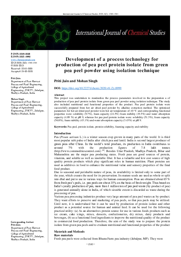 (PDF) Development of a process technology for production of Pea Peel ...
