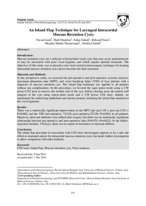 (PDF) An Island Flap Technique for Laryngeal Intracordal Mucous ...
