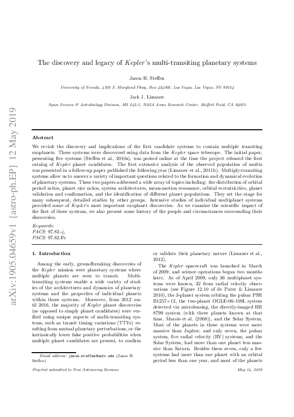 (PDF) The discovery and legacy of Kepler’s multi-transiting planetary ...