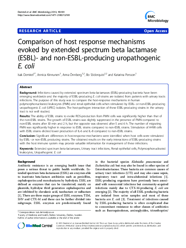 (PDF) Comparison of host response mechanisms evoked by extended spectrum beta lactamase (ESBL ...