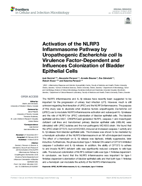 (PDF) {"__content__"=>"Activation of the NLRP3 Inflammasome Pathway by Uropathogenic Is ...