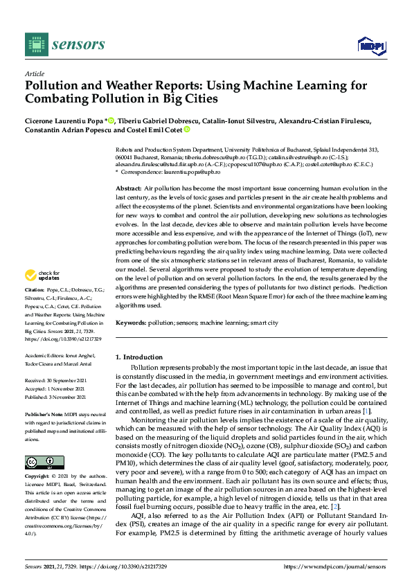 (PDF) Pollution and Weather Reports: Using Machine Learning for ...