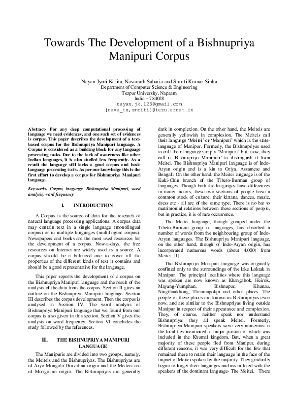 (PDF) Towards The Development of a Bishnupriya Manipuri Corpus