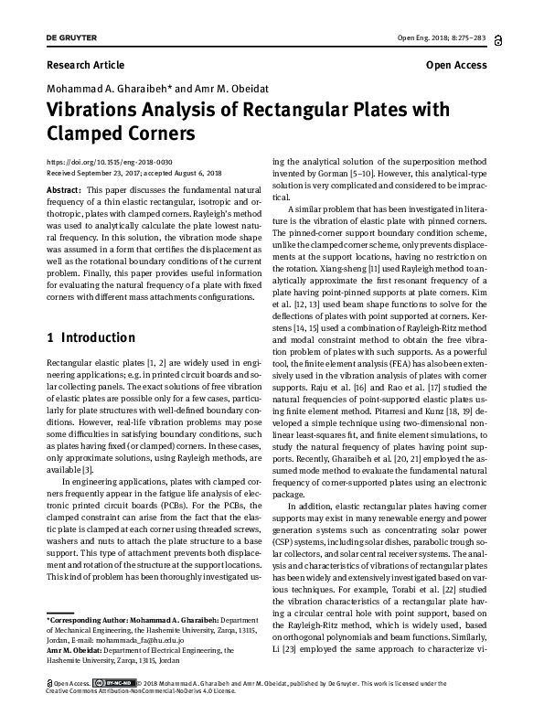 (PDF) Vibrations Analysis of Rectangular Plates with Clamped Corners