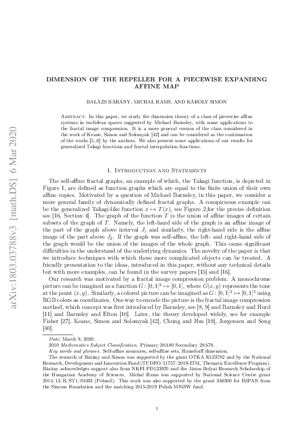 (PDF) Dimension of the repeller for a piecewise expanding affine map
