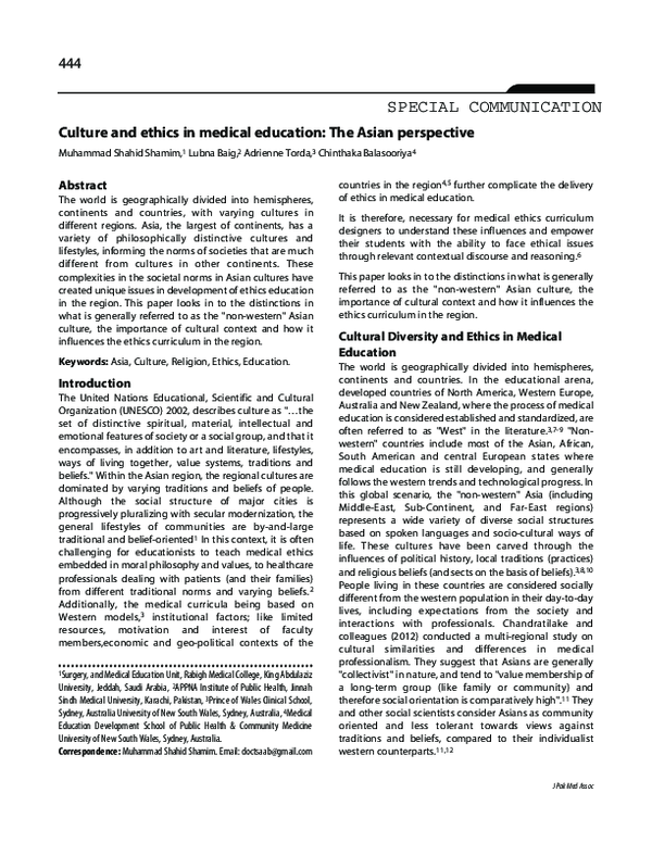 (PDF) Culture and ethics in medical education: The Asian perspective