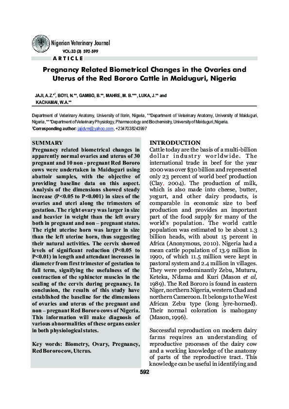 (PDF) Related Biometrical Changes in the Ovaries and Uterus of the Red ...