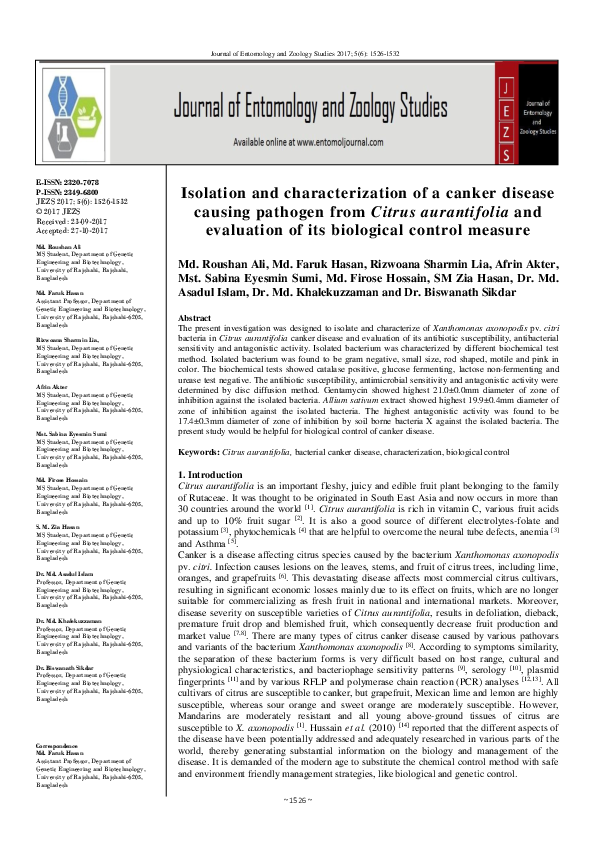 (PDF) Isolation and characterization of a canker disease causing pathogen from Citrus ...