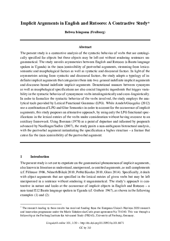 (PDF) Implicit Arguments in English and Rutooro