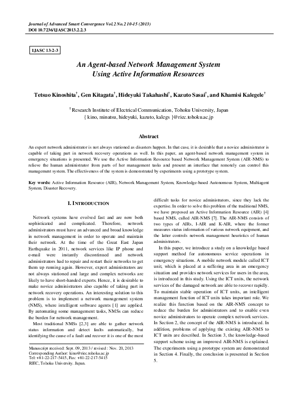 (PDF) An Agent-based Network Management System Using Active Information ...