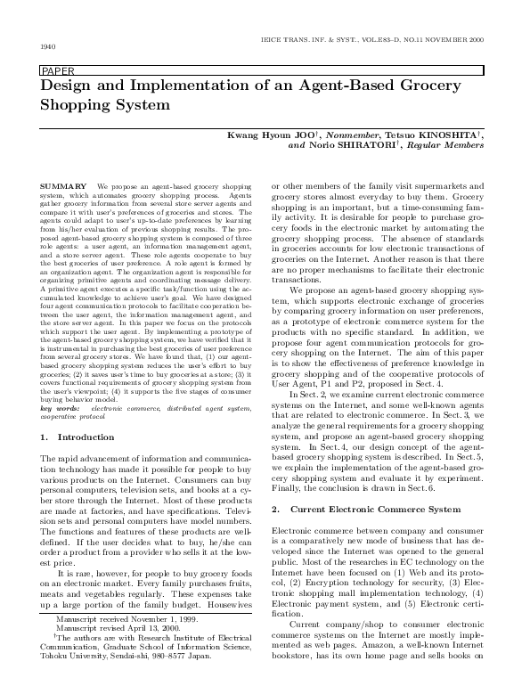 (PDF) Design and Implementation of an Agent-Based Grocery Shopping System