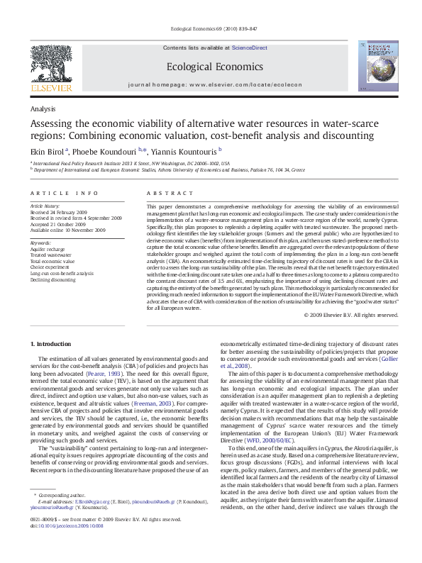 (PDF) Analysis Assessing the economic viability of alternative water ...