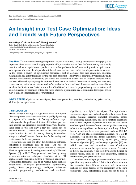 (PDF) An Insight into Test Case Optimization: Ideas and Trends with ...