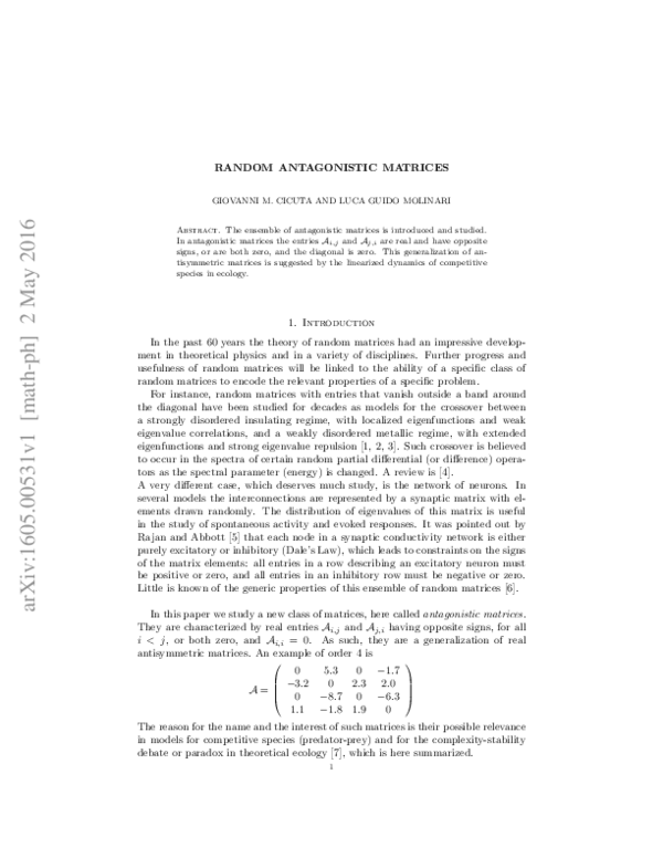 (PDF) Random antagonistic matrices
