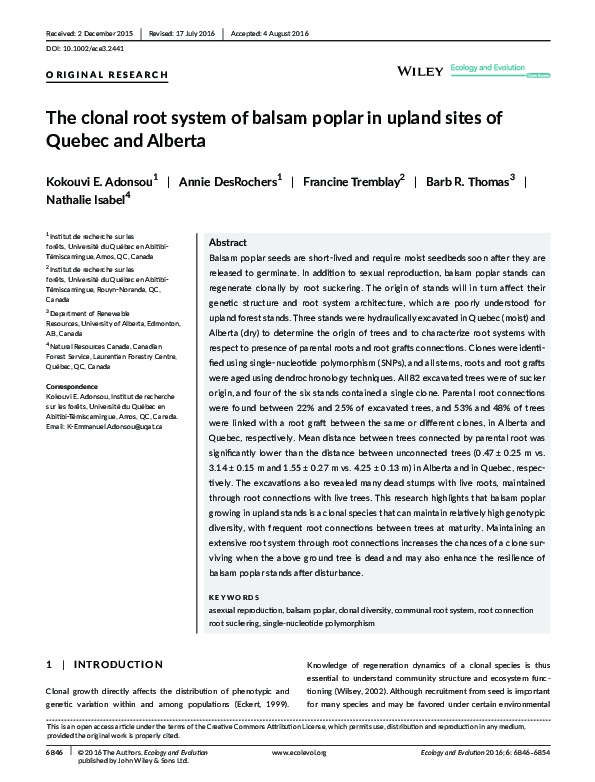 (PDF) The clonal root system of balsam poplar in upland sites of Quebec ...