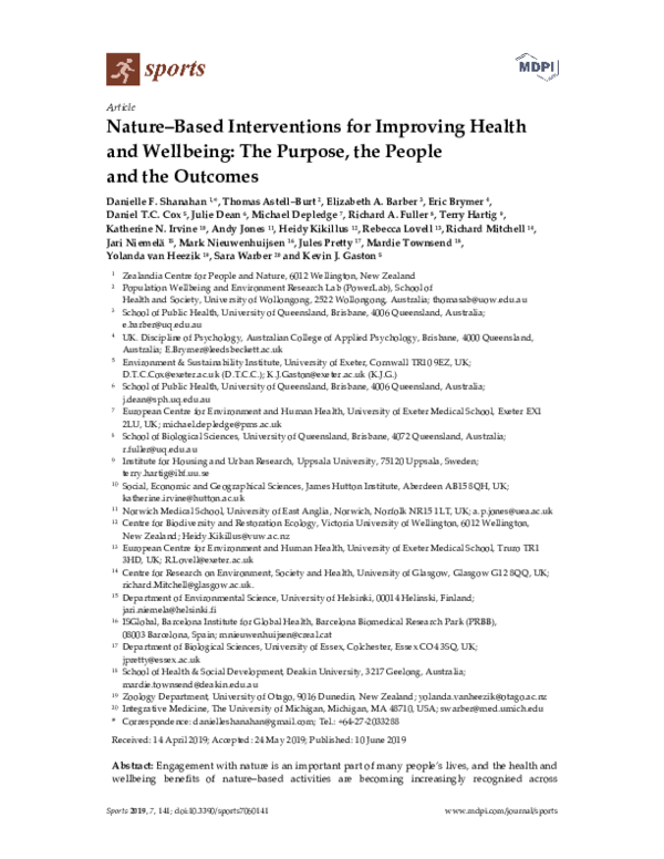 (PDF) Nature–Based Interventions for Improving Health and Wellbeing ...