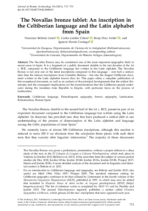 (PDF) The Novallas bronze tablet: An inscription in the Celtiberian ...