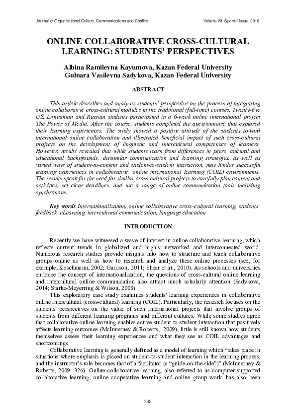 (PDF) Online Collaborative Cross-Cultural Learning: Students' Perspectives