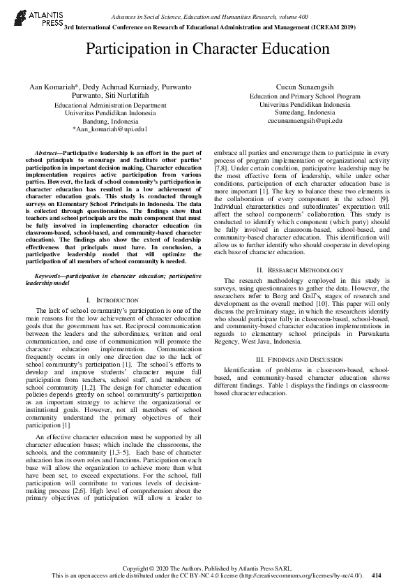 (PDF) Participation in Character Education