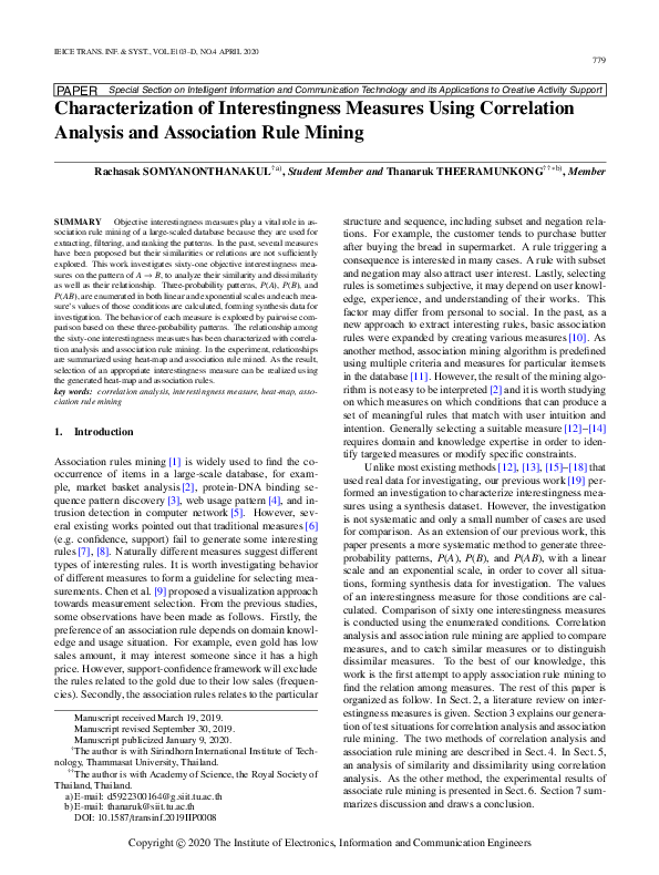 (PDF) Characterization of Interestingness Measures Using Correlation Analysis and Association ...