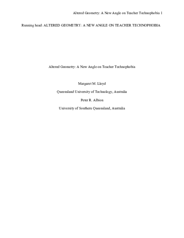 (PDF) Altered geometry: a new angle on teacher technophobia
