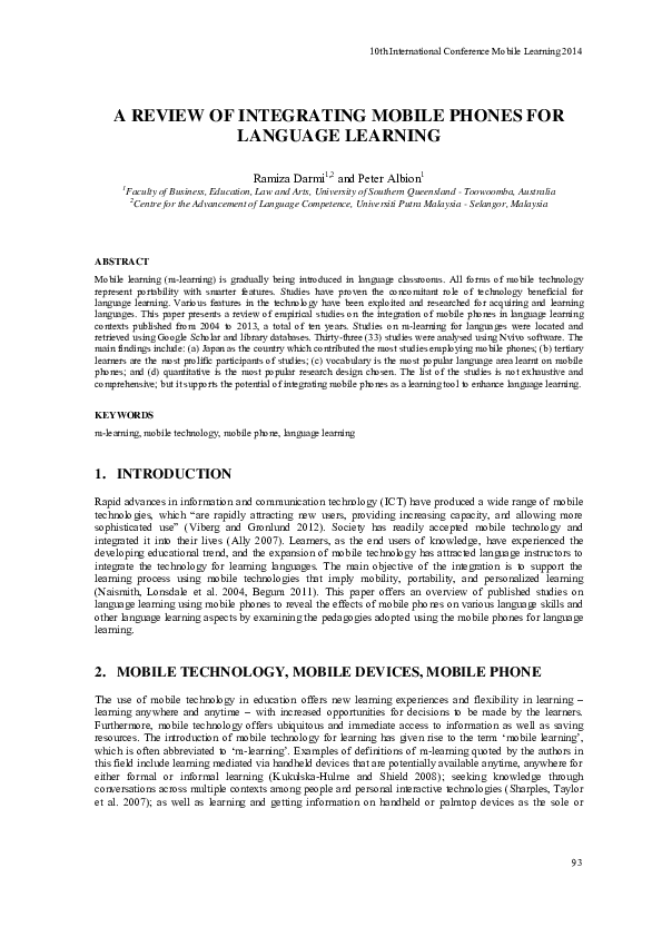 (PDF) A review of integrating mobile phones for language learning