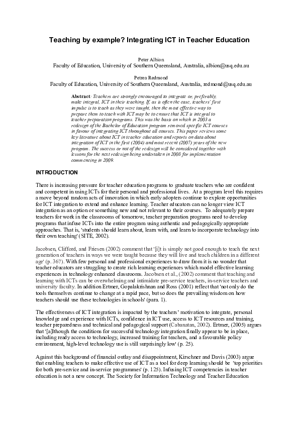 (PDF) Teaching by example? Integrating ICT in teacher education